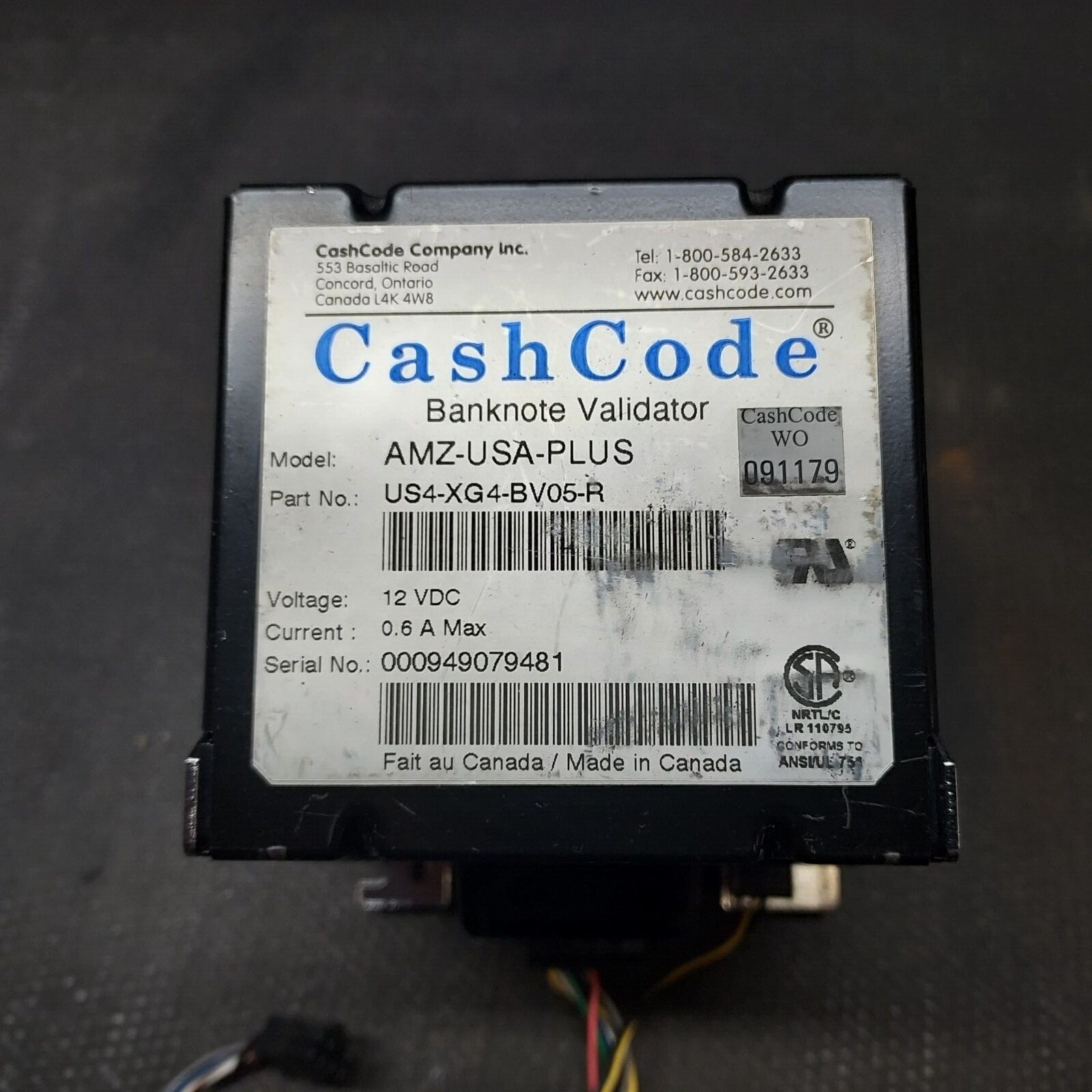 (4X) Cash Code Model:AMZ-USA-Plus Pn:US4-XG4-BV05-R Bill Validator W ...