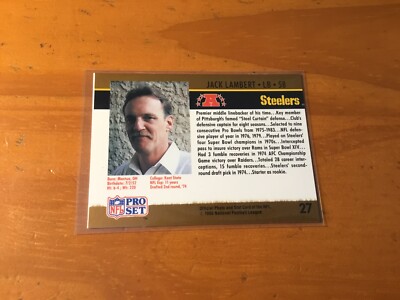 1990 Pro Set Error Card Jack Lambert Back Card Blank Front Card | eBay