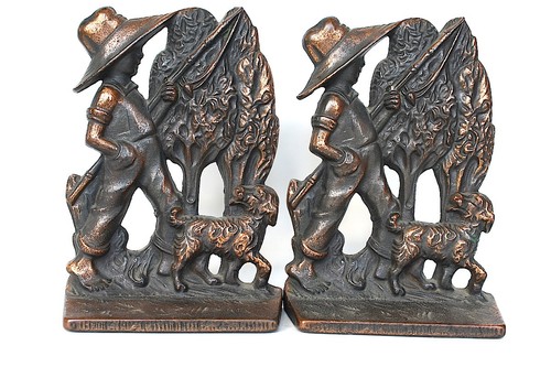 Vintage Bookends Boy and Dog Fishing Decor Verona Cast Metal Bookends ...