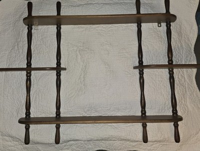Vtg MCM Wooden Knick Knack Wall Display Shelf Rack Spindle 30" X 20" X3 ...
