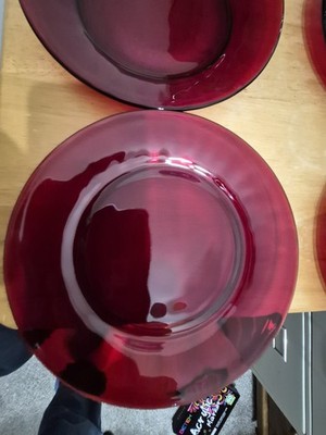 Set Of Five Ruby Red Glass Salad Plates Nice Condition Unmarked 7.75 ...