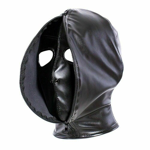 PU Leather Padded Hood Blindfold Head Harness Mask Binding Headgear ...