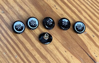6 Vtg Black Round Glass Sunburst Metal Shank Buttons | eBay
