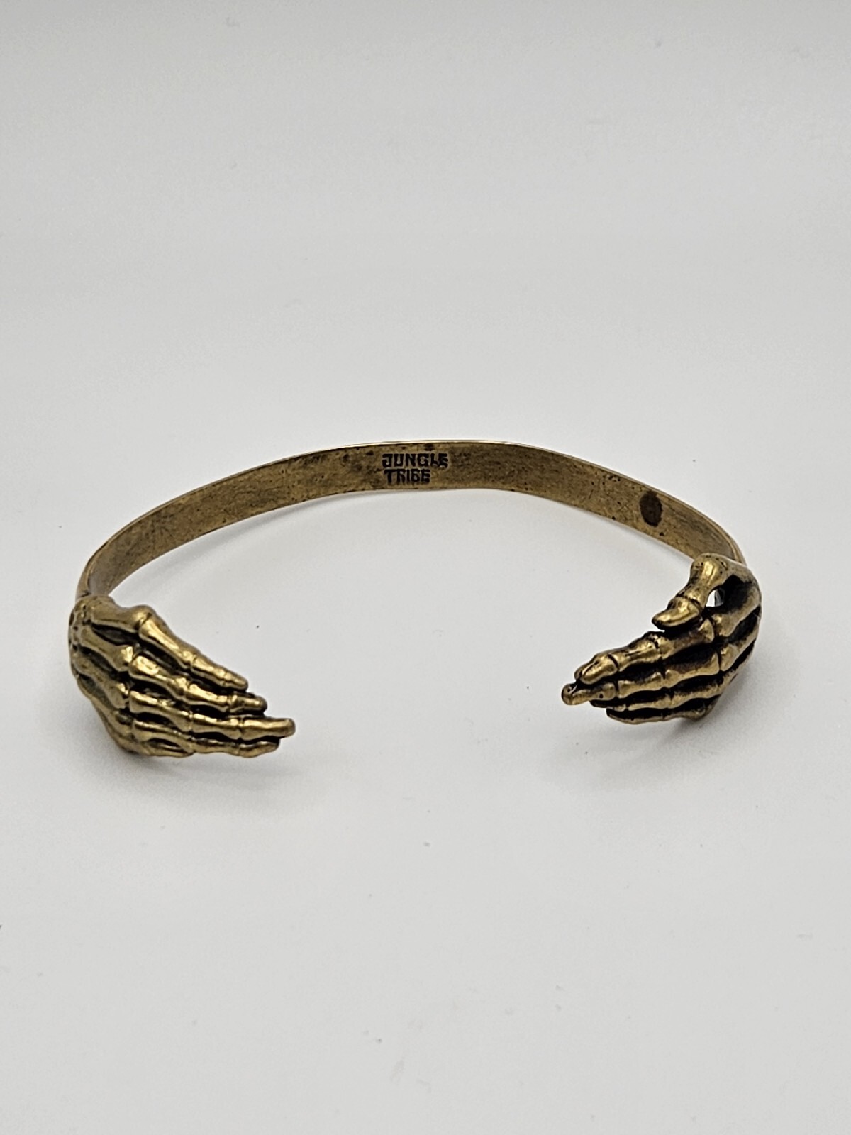 Jungle Tribe Brass Skeleton Hand Cuff Bracelet Signed - Gem