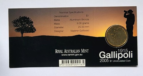 Australia 2005 Gallipoli "G" Mintmark $1 coin in Unfolded card ...