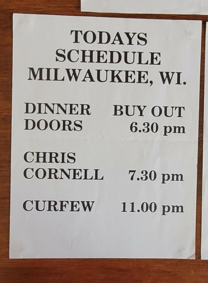 Chris Cornell Set List Milwaukee November 23 1999 Used on Stage ...