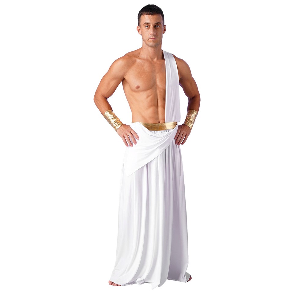 Men's Haloween Theme Party Toga Costume One Shoulder Ancient Greek Robe ...