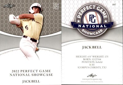 JACK BELL 2022 LEAF PERFECT GAME "National Showcase" ROOKIE CARD #187 ...