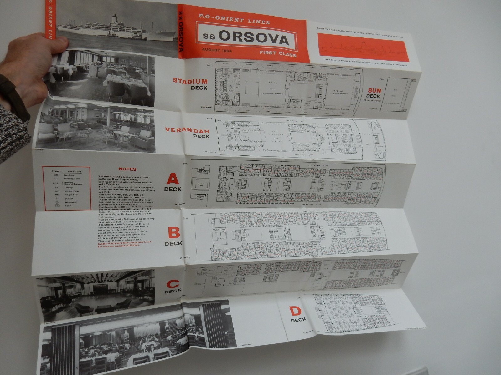 P&O 55/65 CM DECK PLAN (FOLDED) FIRST CLASS MAY 1964 SS ORSOVA | eBay UK