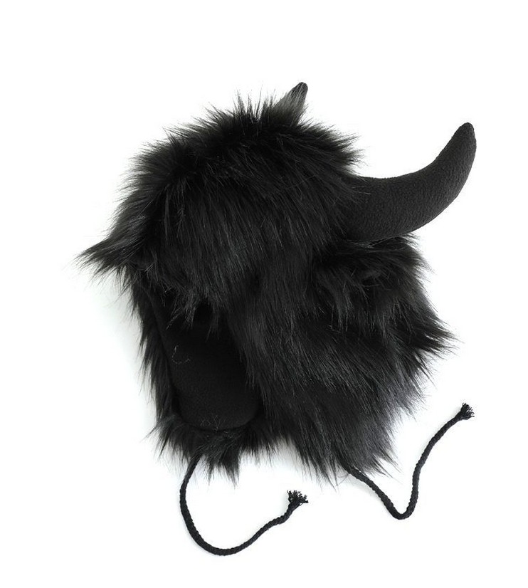 Winter Men Fur Ear Flap Hat Cap Trapper Fleece Funny Cow Horn Ear Party ...