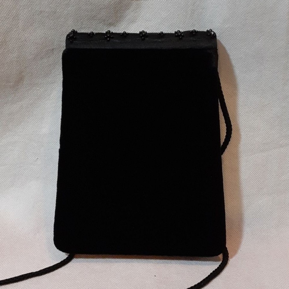 Harold Powell Womens Purse Black Velvet Evening Bag Satin Beaded Front ...