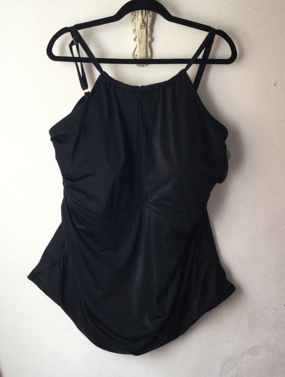Boutique Swimwear Black Swimsuit Tankini Top Mesh Insert Ruched Plus 3X ...