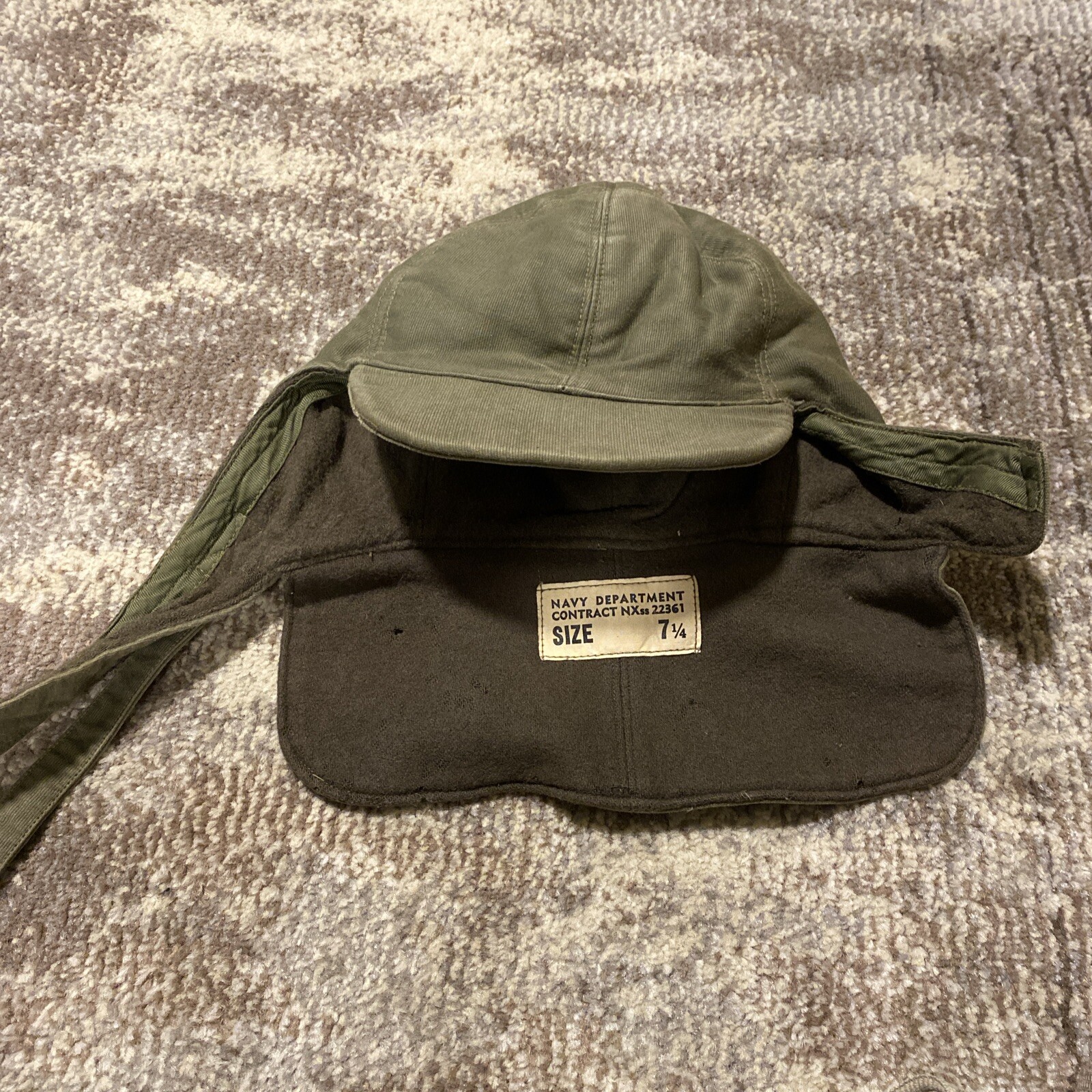 USN Winter Cloth Deck Helmet OD Green Hat Size 7-1/4 NOS | eBay