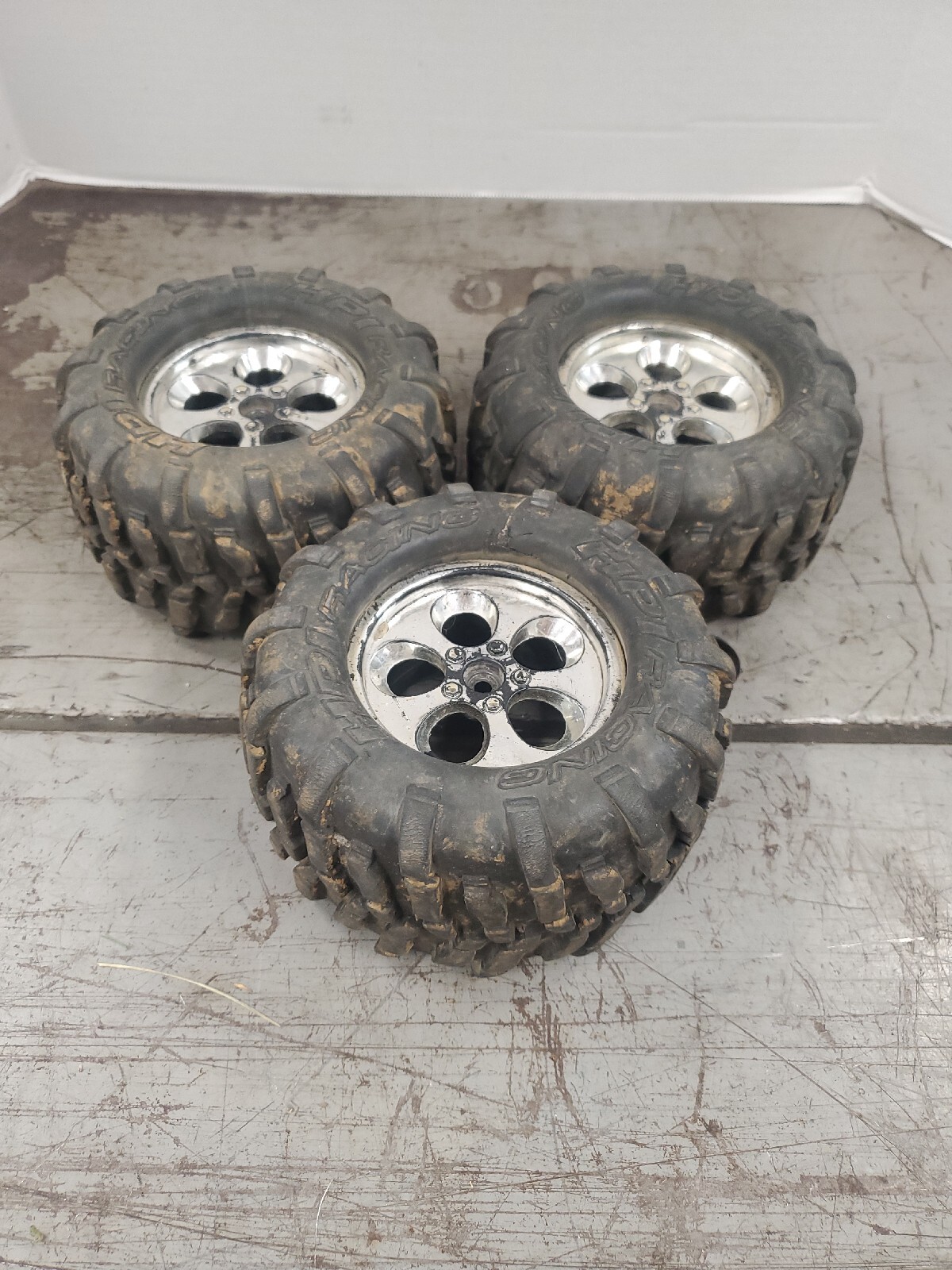 3x HPI Racing Savage 1/8 Monster Truck Tires on 14mm Hex Wheels Vintage ...