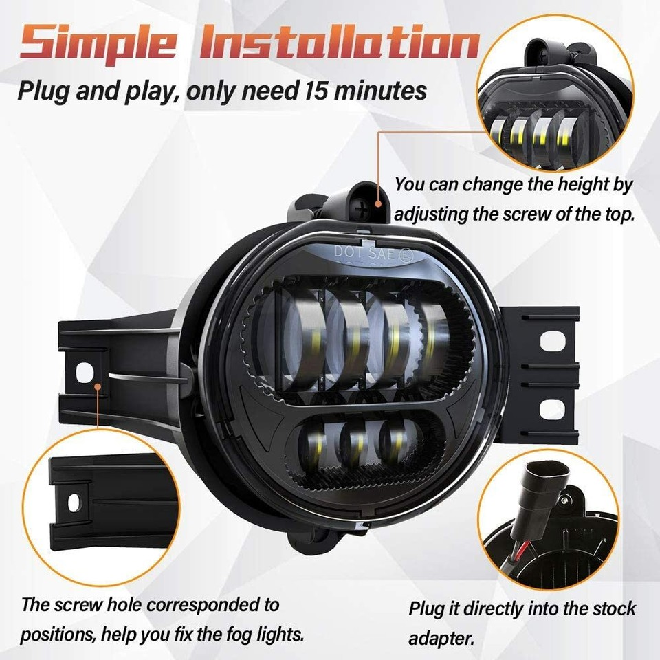 LED Fog Lights Fit For Dodge Ram 1500 02-08 / Ram 2500 3500 03-09 ...