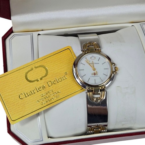 Vtg 80s Charles Delon Women's Two-tone Watch Bracelet Band NEW BATTERY ...