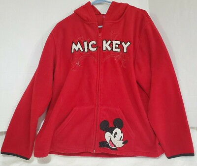 Disney Mickey Mouse Red Fleece Lightweight Hoodie Jacket Junior 15/17 ...