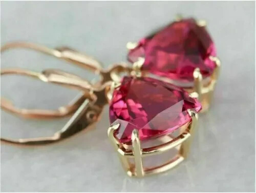3 Ct Trillion Cut Lab Created Ruby Dangle Drop Earrings 14K Yellow Gold Plated | eBay