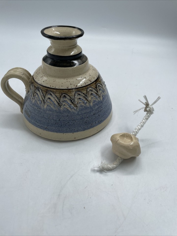 Vtg Studio Art Pottery Oil Lamp Handle Wheat Light Lamp 6”T Hand ...