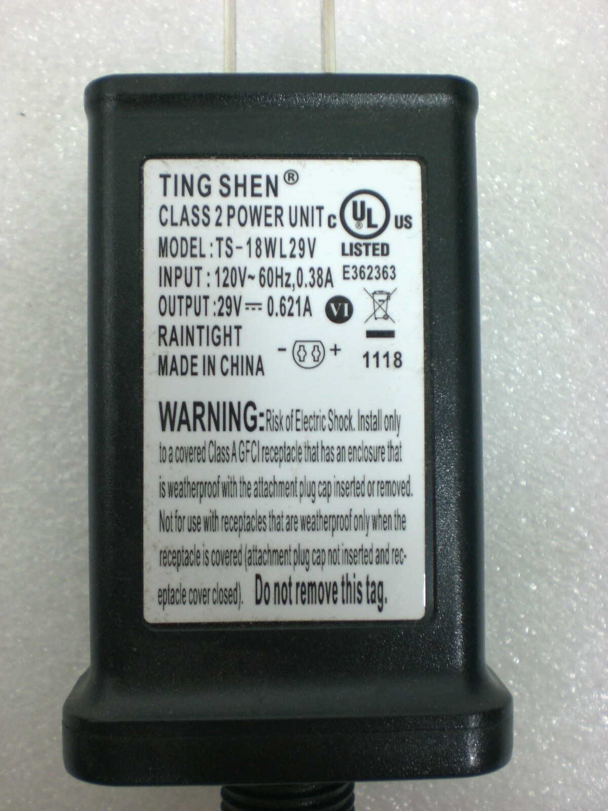 TING SHEN Transformer Model TS-18WL29V 120v Input, 29V DC 0.621A Output ...