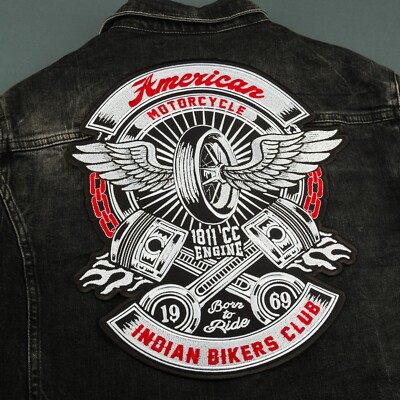 Indian Biker Club Large Back Patch, American Motorcycle, Embroidered ...
