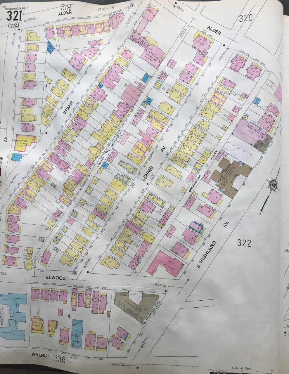 ORIG 1925 SANBORN, SHADYSIDE, PITTSBURGH, PA, BELL TELEPHONE CO. PLAT ...