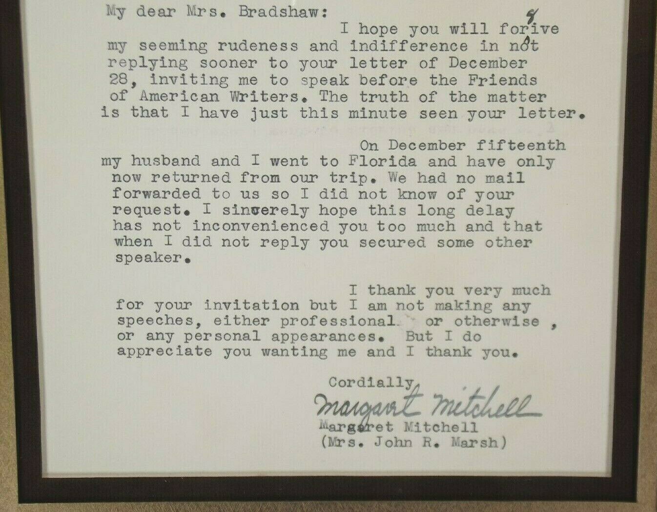 Margaret Mitchell Autograph Letter Signed 01/04/1936 Gone With The Wind ...