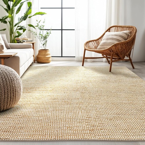Hand Knitted Ivory Chunky Looped Wool rug, Custom indoor Hand Woven ...
