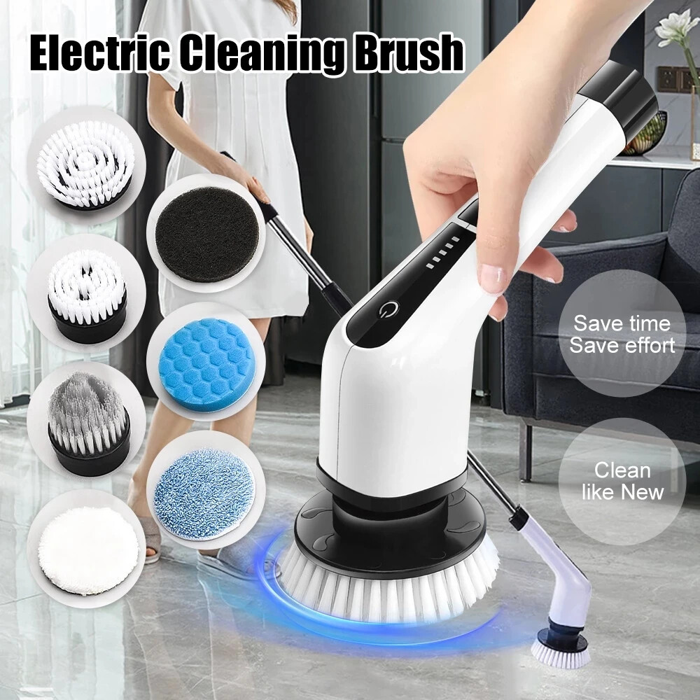 Electric Spin Scrubber Rechargeable Cleaning Brush with 7 Replaceable ...