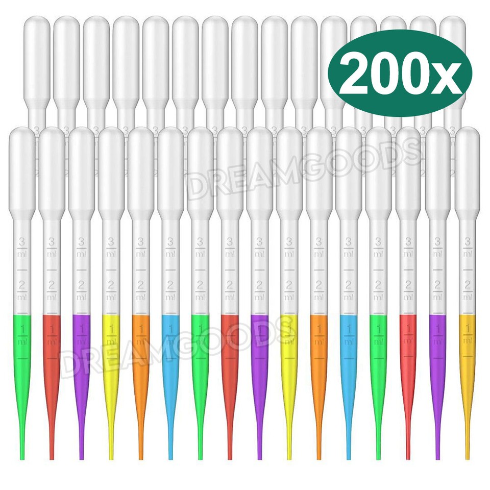 Plastic Pipettes 3ML Eye Dropper Disposable Graduated Transfer Liquid ...