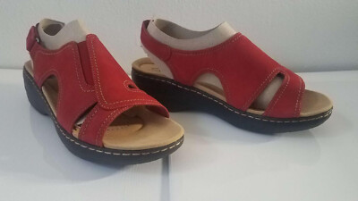 Clarks Collection Women's Merliah Style Red Leather Sandals Size 9 | eBay