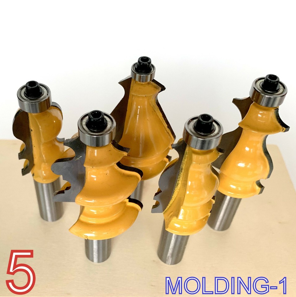 5 pc 1/2" Shank Architectural Specialty Molding 1 Router Bit set sct ...