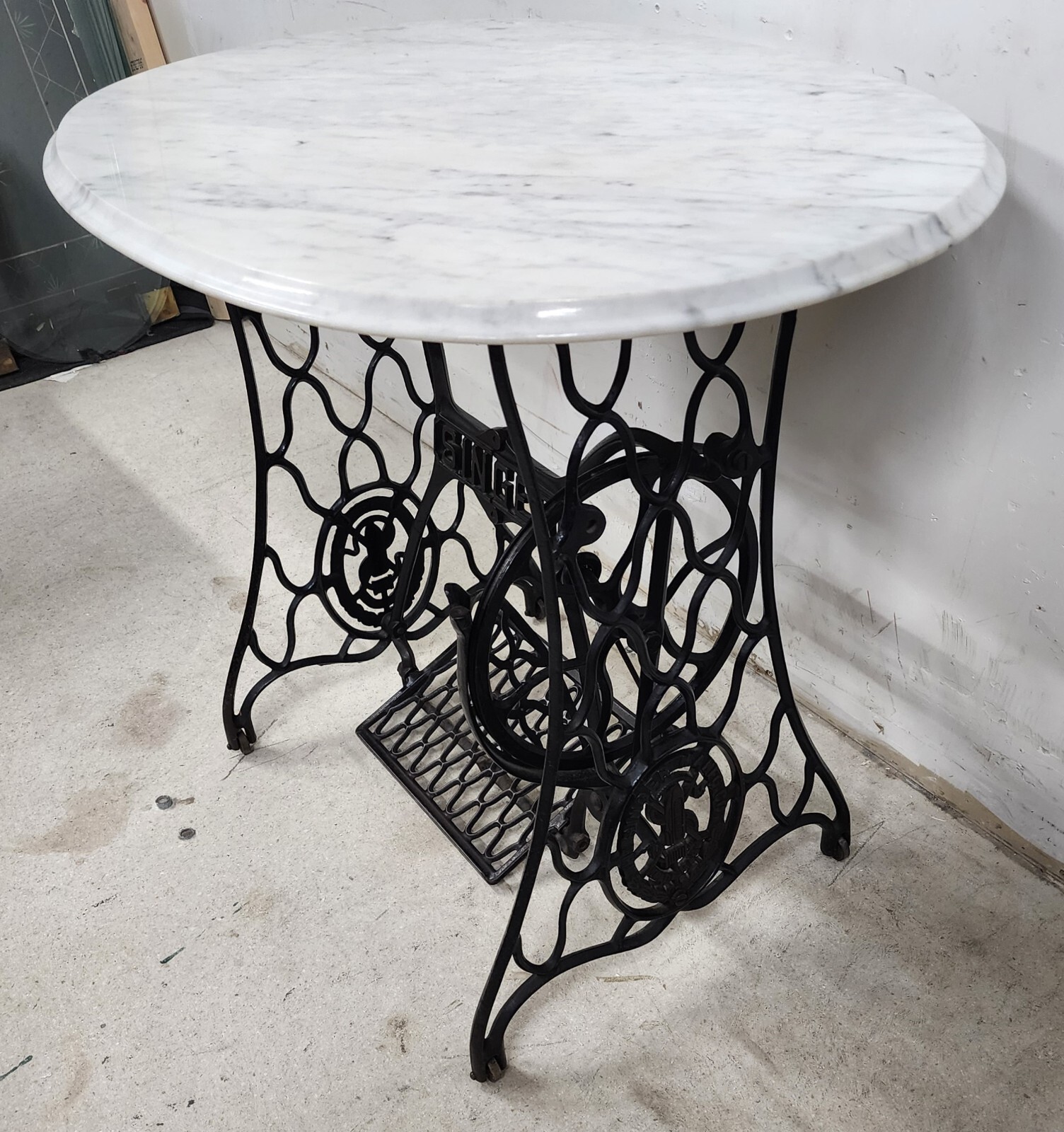 Antique Singer Iron Table Carrara Marble Top | eBay