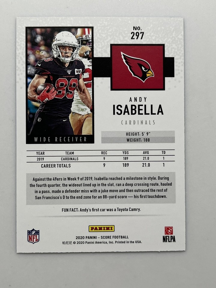 2020 Score Blue #297 Andy Isabella /20 Arizona Cardinals Football Card ...