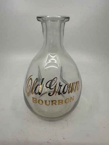 OLD GROWN BOURBON GILT PINCH BACK BAR BOTTLE DECANTER WHISKEY ANTIQUE ...