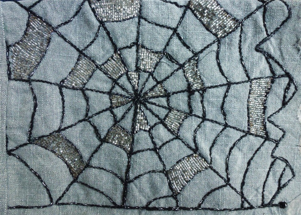 TAHARI Spooky Fireplace MANTEL SCARF Embroidered Spiderwebs Beaded 25"x 82" | eBay