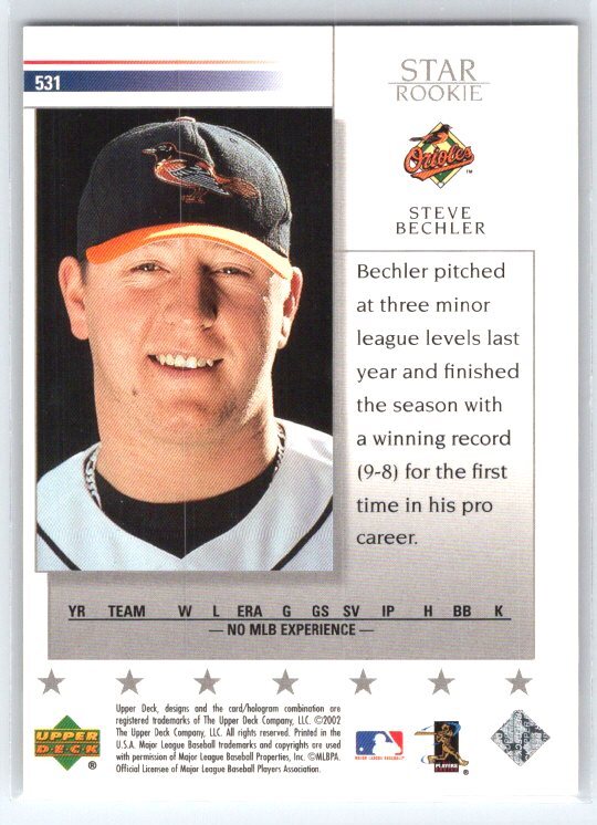 2002 Upper Deck Steve Bechler #531 SR, RC Rookie Baltimore Orioles | eBay