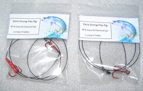 PIKE DEADBAIT RIGS, 40lb COATED TRACE ALL WITH 2 SIZE 4 TREBLE HOOKS | eBay