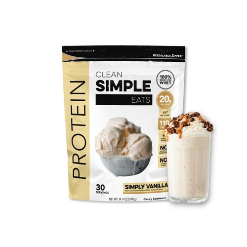 Clean Simple Eats Simply Vanilla Whey Protein Powder, Natural Sweetened ...