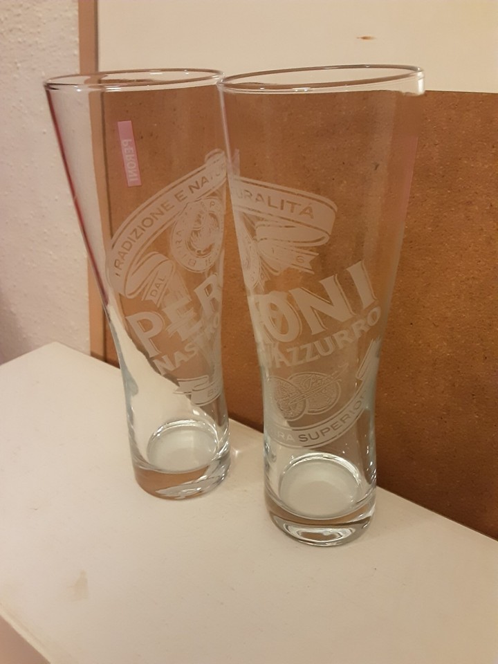 Lot of 2 NEW Peroni Nastro Azzurro Etched Logo Tall 0.3L Beer SAHM ...