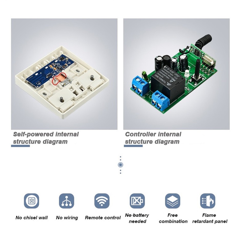 433MHz Wireless Remote Kinetic Self-Powered Wall Light Switch Remote ...