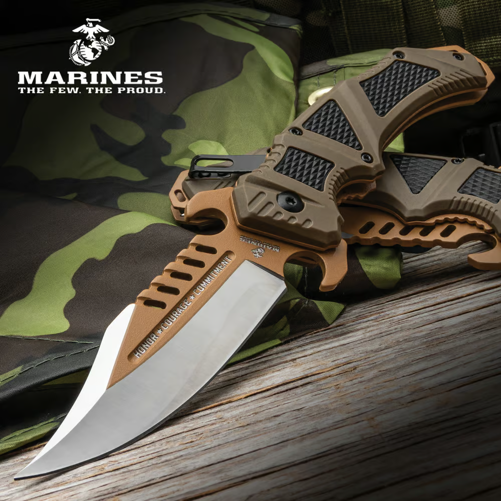 USMC Marines Desert Ops Assisted Open Pocket Knife Folder 8 3/4" OA ...
