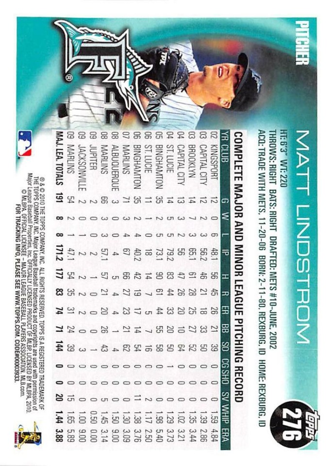 2010 Topps #276 Matt Lindstrom NM-MT Marlins | eBay
