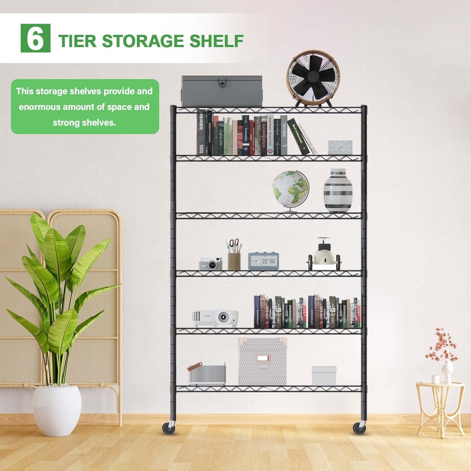Wire Shelving Unit with Wheels Steel 6 Tier Heavy Duty Layer Rack ...