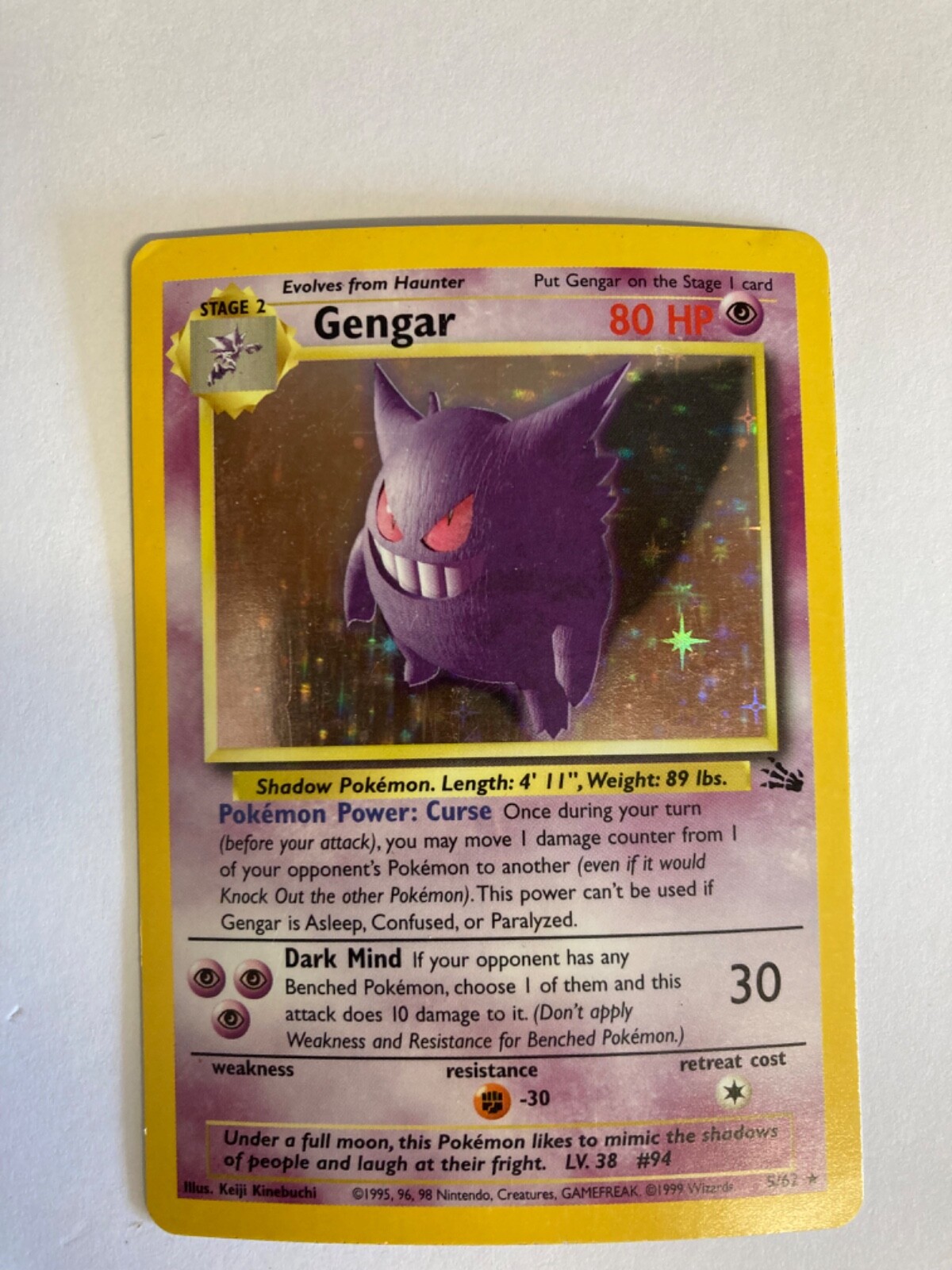 Pokémon TCG Gengar Fossil 5/62 Holo Unlimited Holo Rare Vintage | eBay