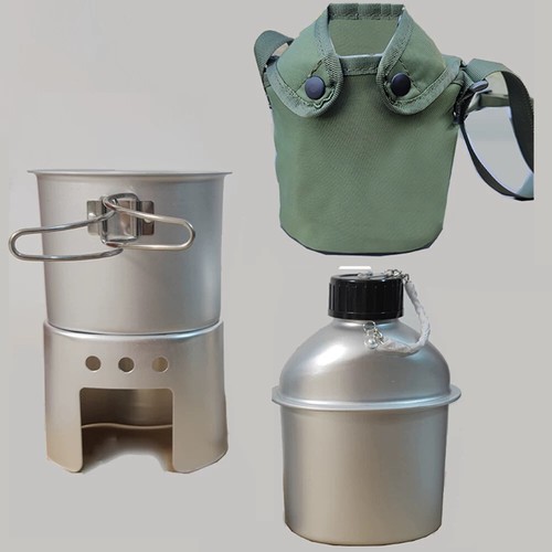 Aluminum Military Canteen Cup Cookware With Pouch Outdoor Cook Kit 3pcs ...