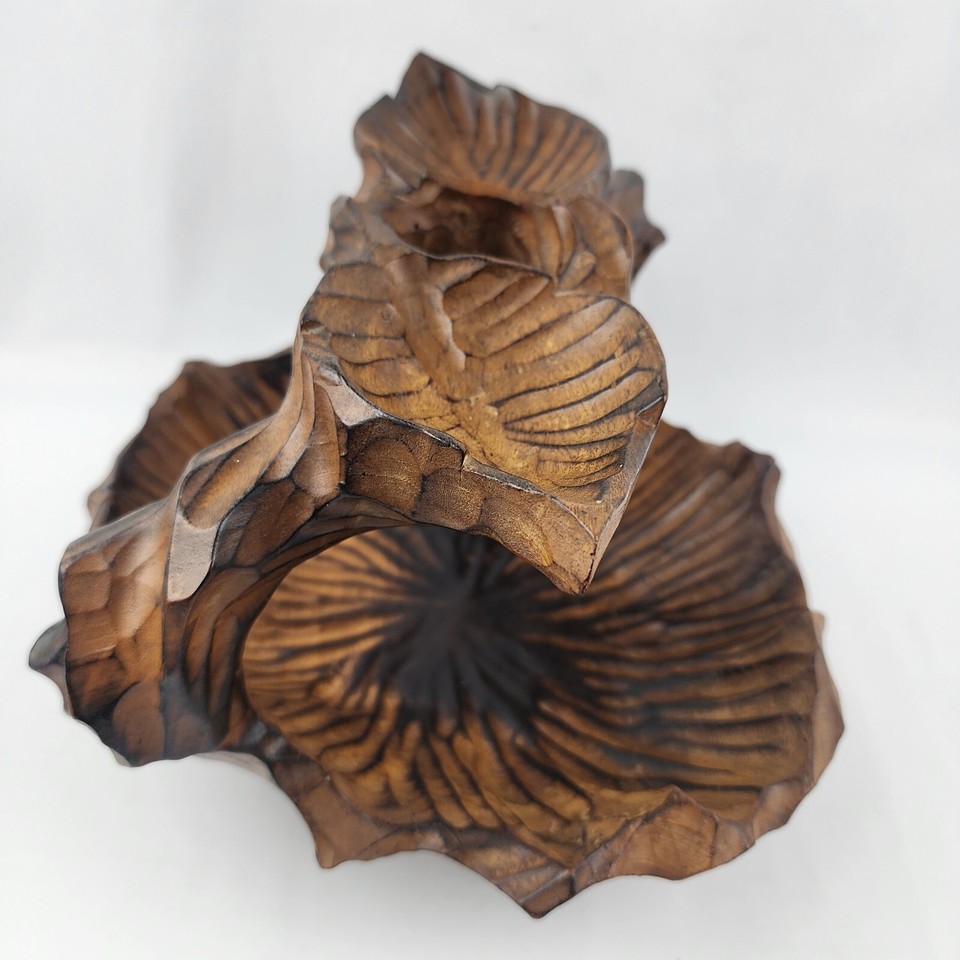 Vintage Hand Carved BURL WOOD Rustic Leaf Shaped Basket With Handle ...