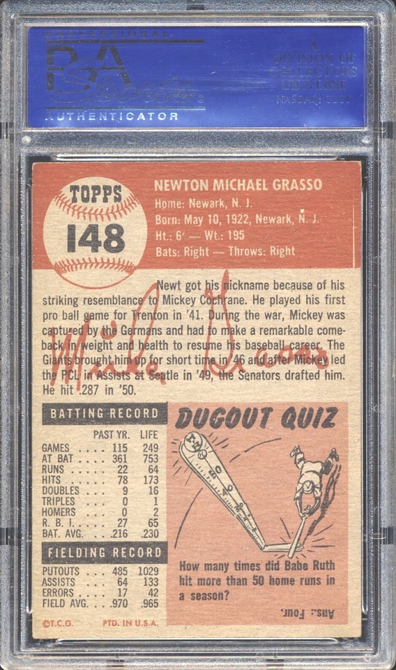 1953 Topps Baseball Mickey Grasso SP #148 PSA 6 SENATORS EX-MT | eBay