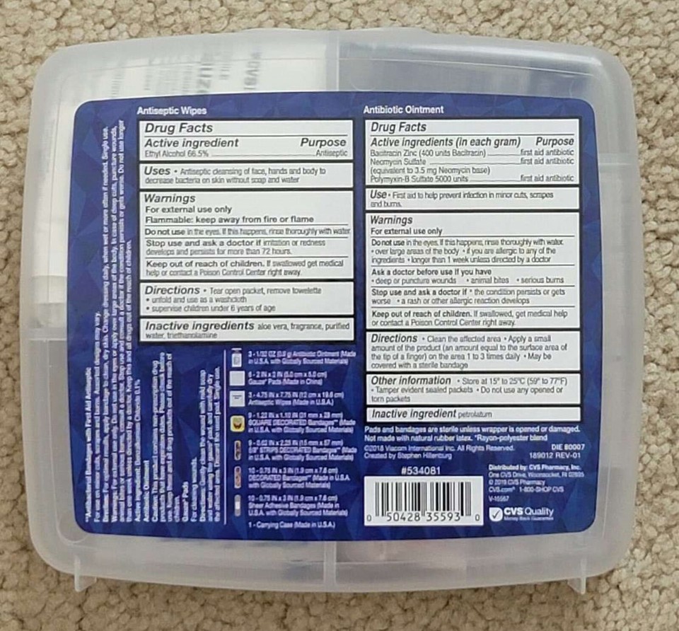 First Aid Kit 50 pieces Antibiotic + Gauze Pads + Bandages Sponge Bob ...