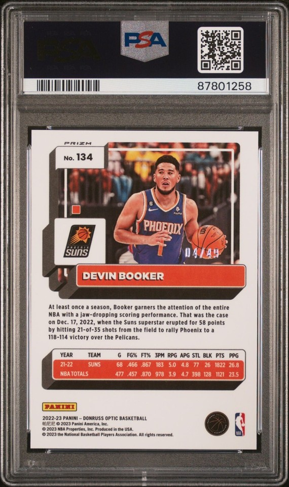 2022 Panini Donruss Optic Devin Booker Fast Break Blue Prizm #'d/49 PSA ...